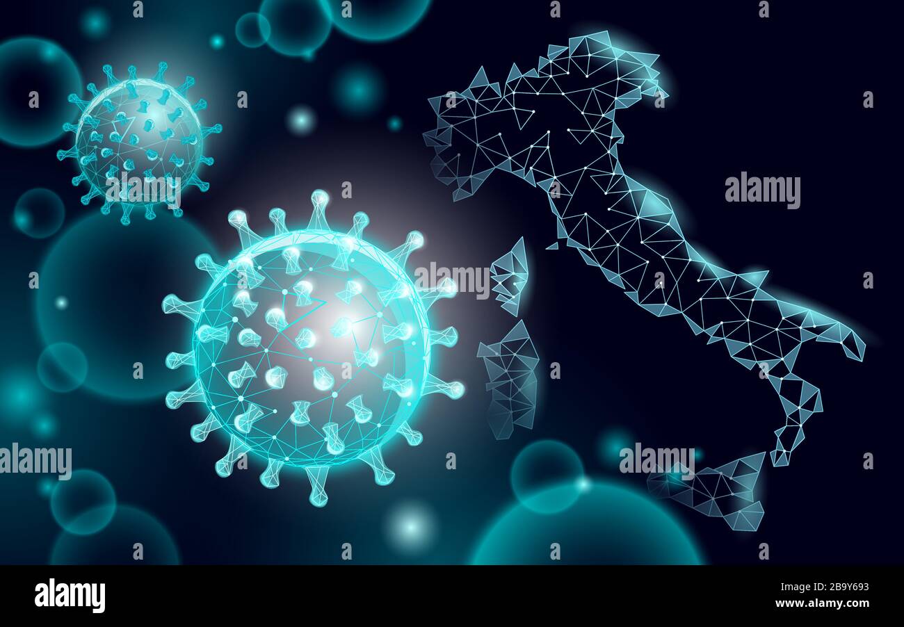 Italy geographic map. Infection pneumonia prevention. 3D low poly ...