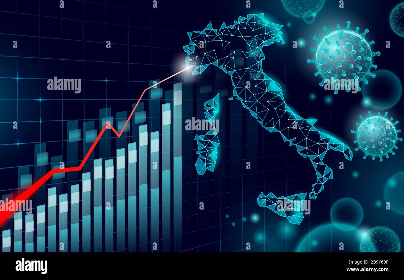 Italy geographic map. Infection pneumonia prevention. 3D low poly ...