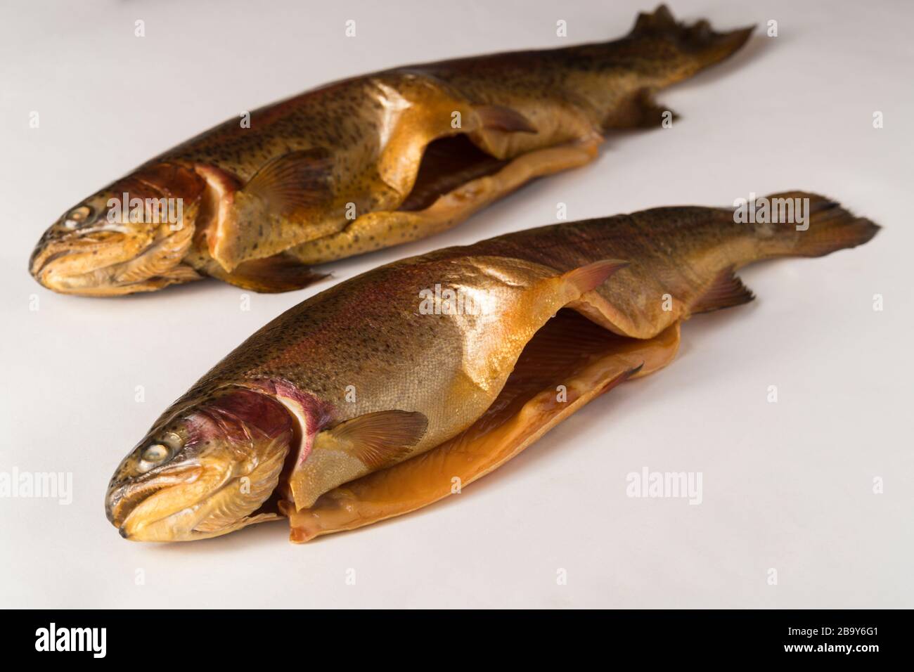 Cold smoked fish. River trout, rainbow, golden, lake, Karelian cold ...