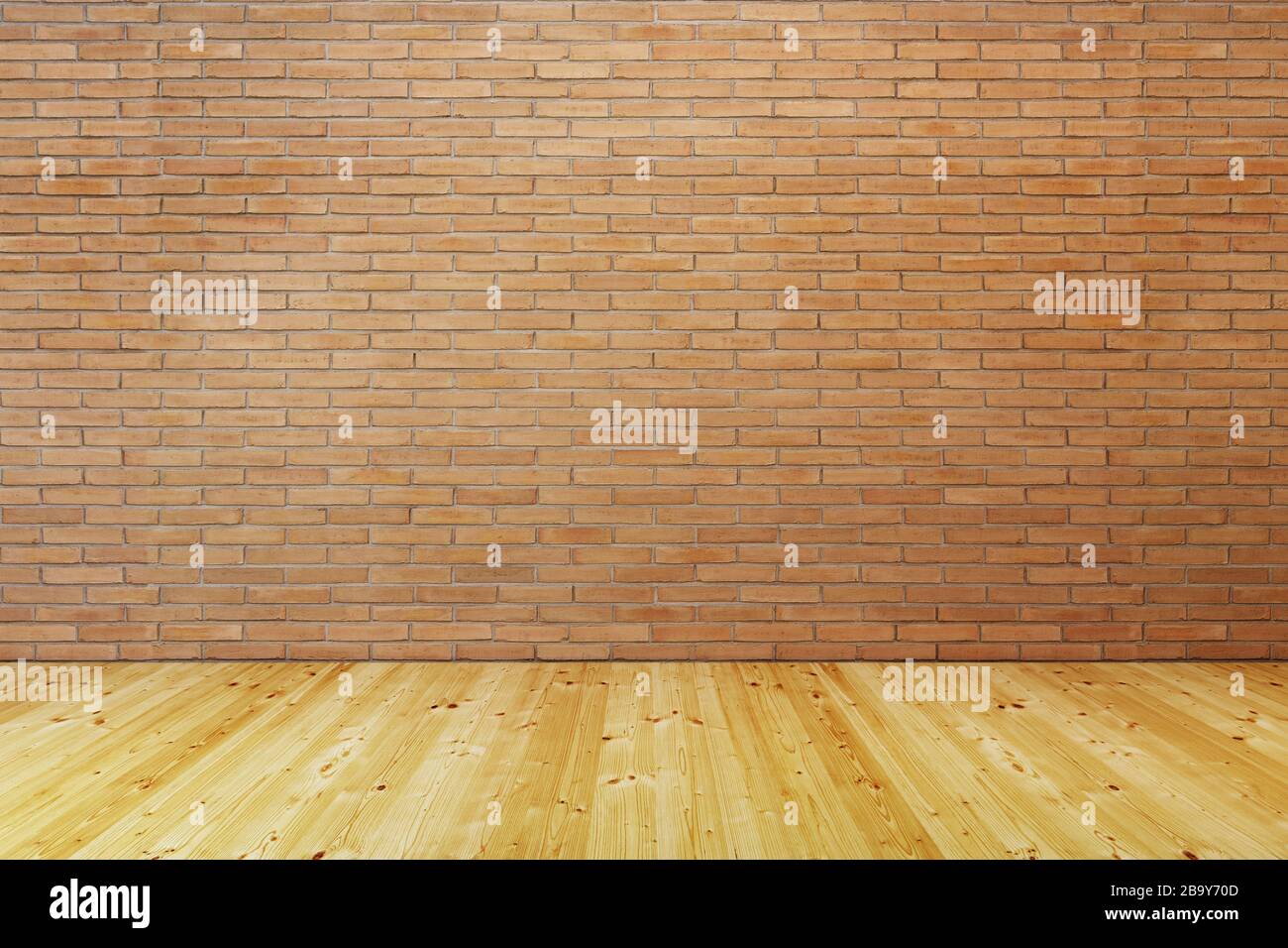 empty room with brick wall and wooden floor, 3d rendering Stock Photo ...