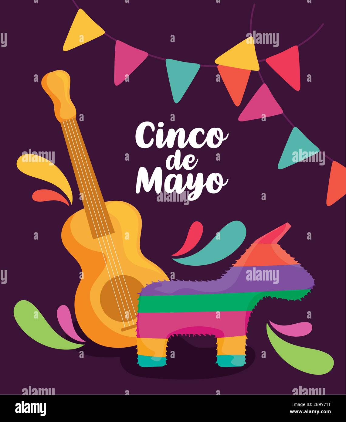 guitar with donkey pinata, label cinco de mayo vector illustration ...