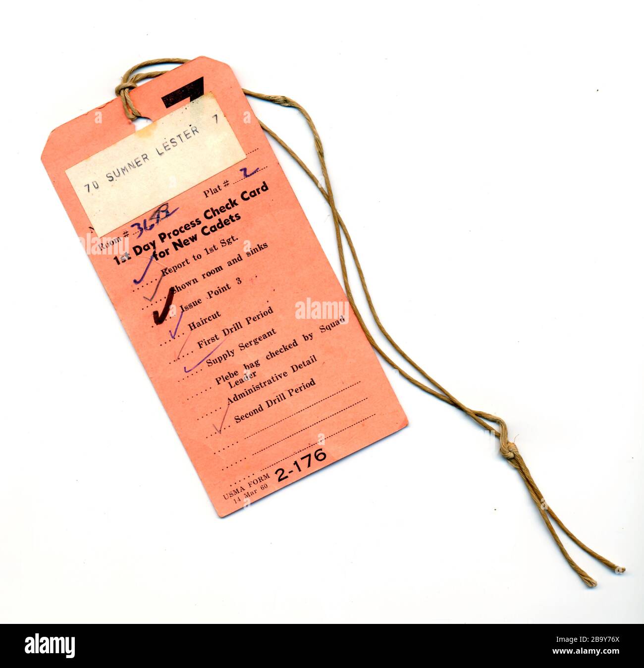 1st Day Process Check Card for New Cadets at the United States Military ...