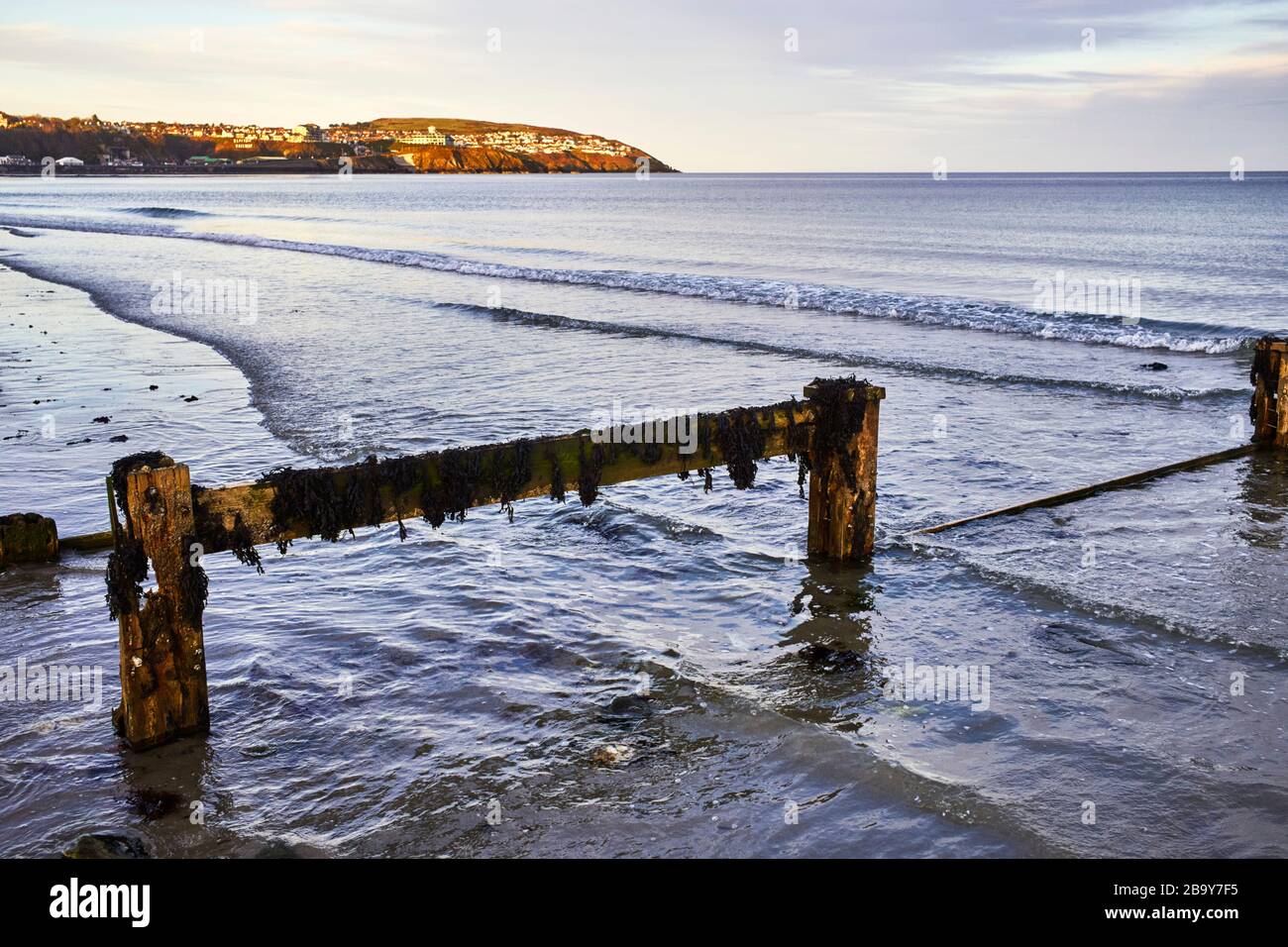 The low tide beach late evening at Douglas Bay, Isle of Man with Onchan ...