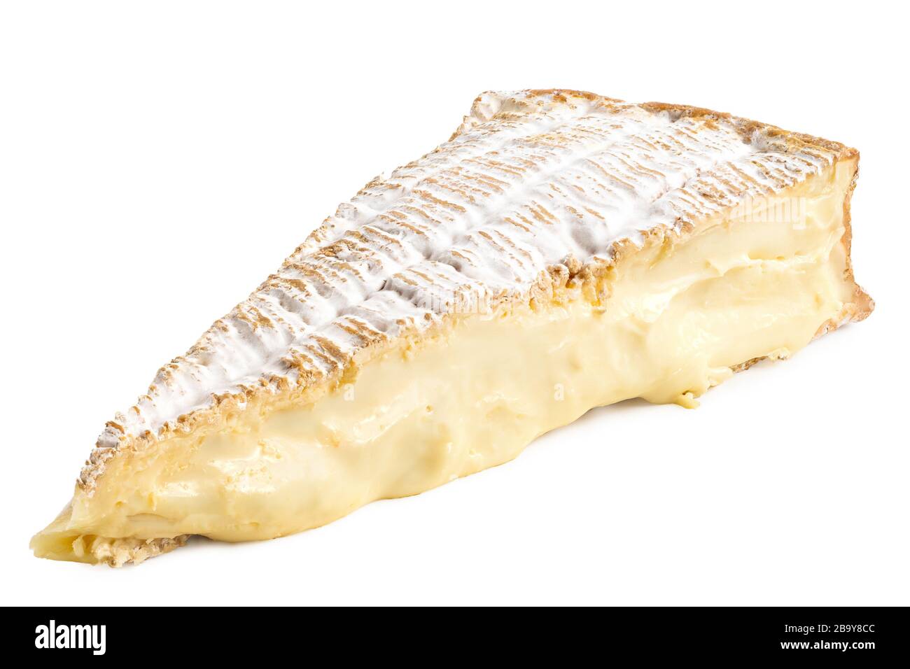 A wedge of soft ripe brie cheese isolated on white Stock Photo - Alamy