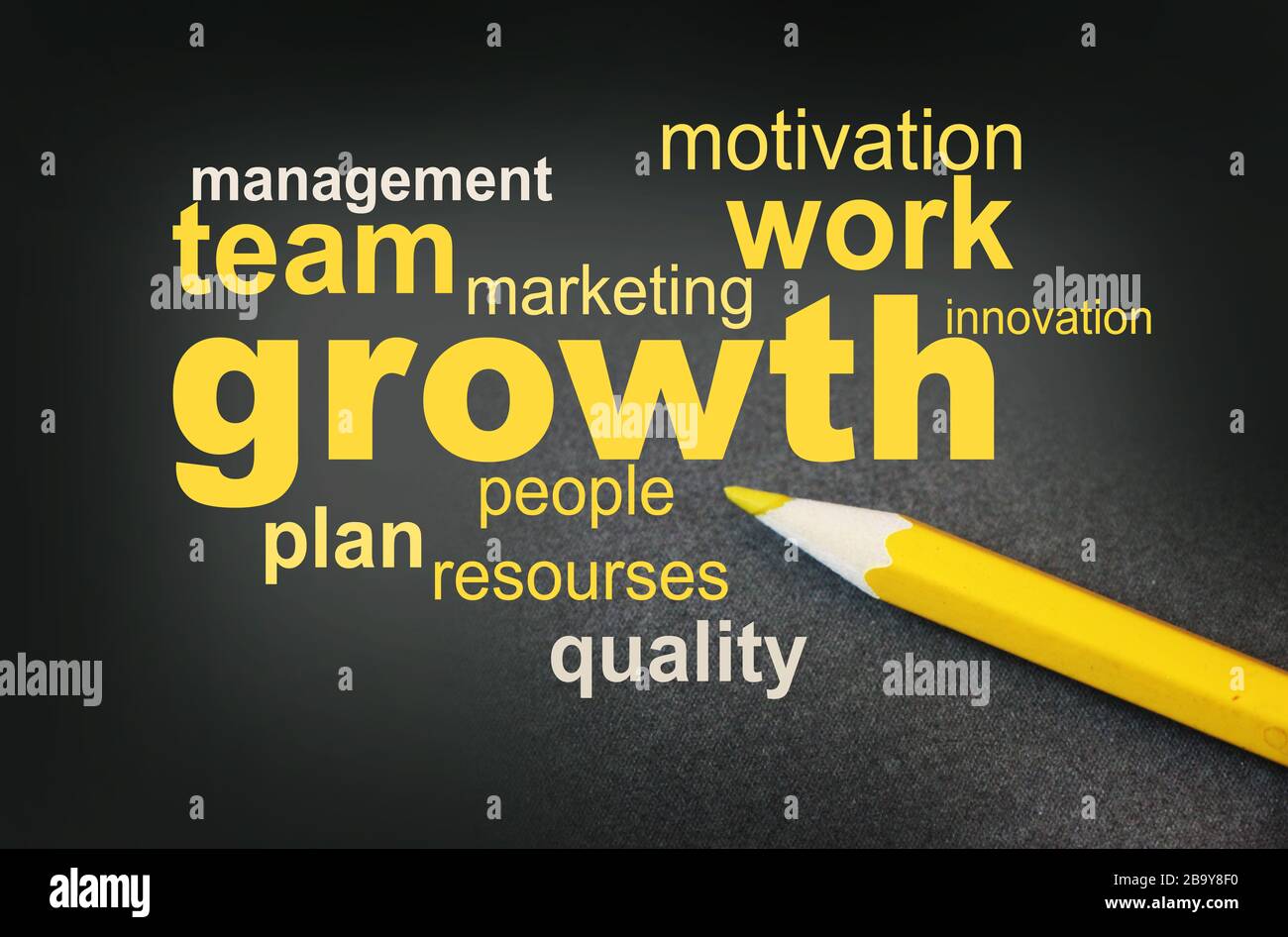 Growth cloud of words or tags related such as team work quality plan ...