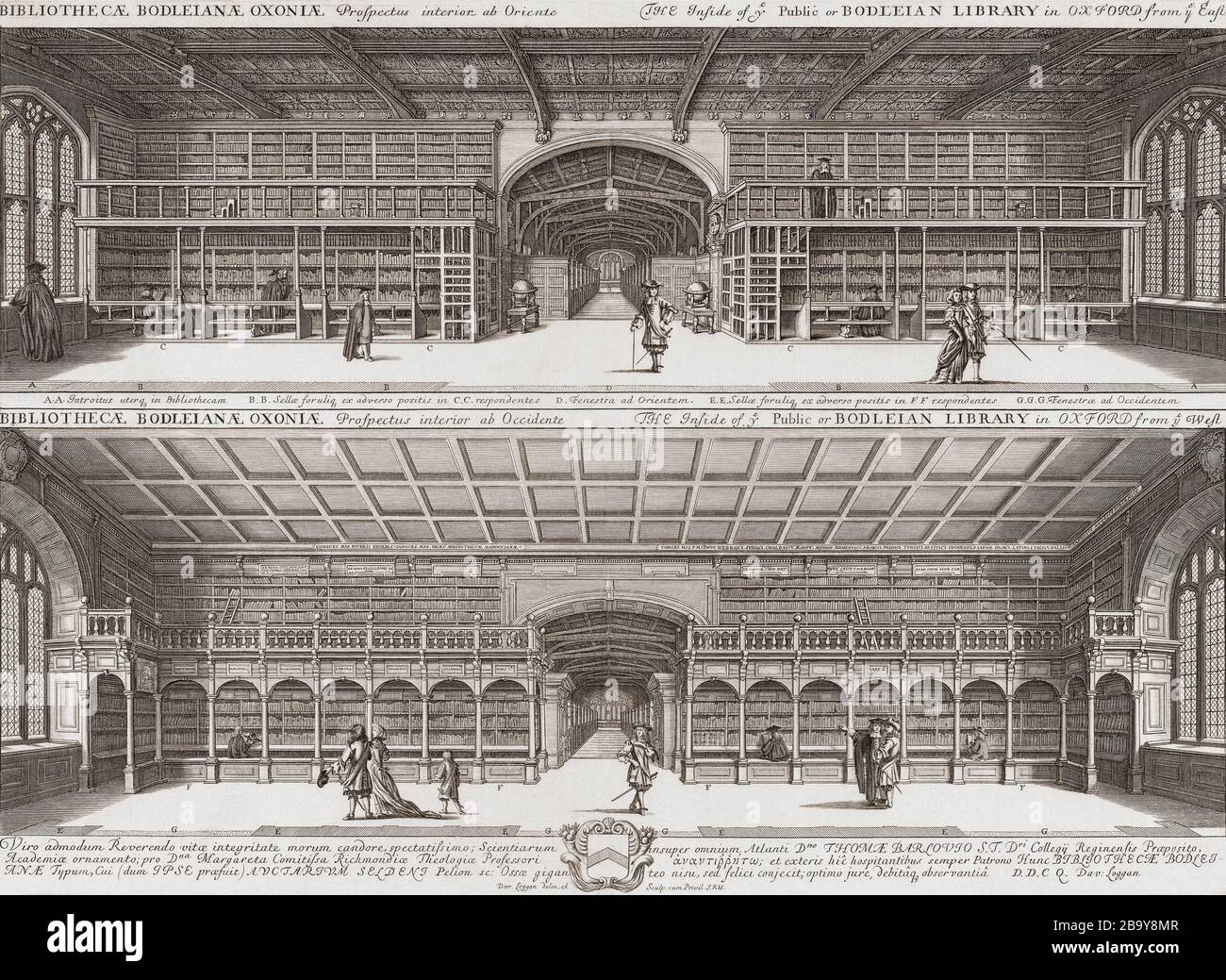 Interior of the Bodleian Library, Oxford, England. After a 17th century ...