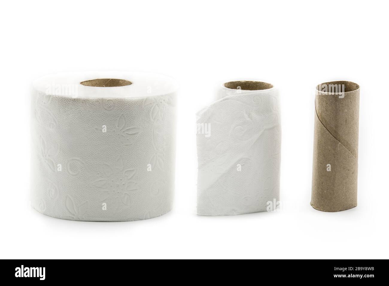 Toilet paper roll process finishing isolated on white background Stock ...