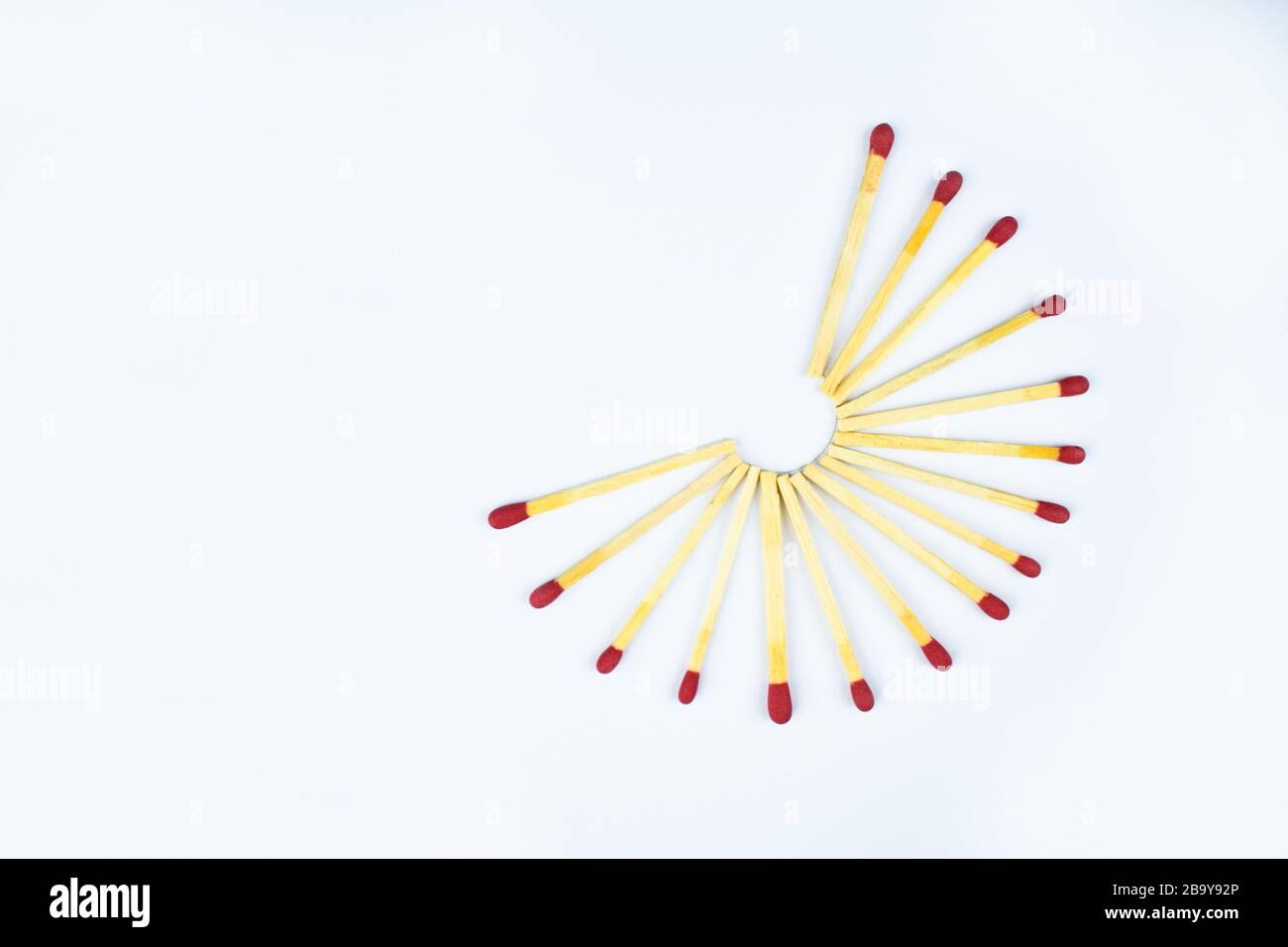 Half circle made with some flammable red fire matches with writable ...