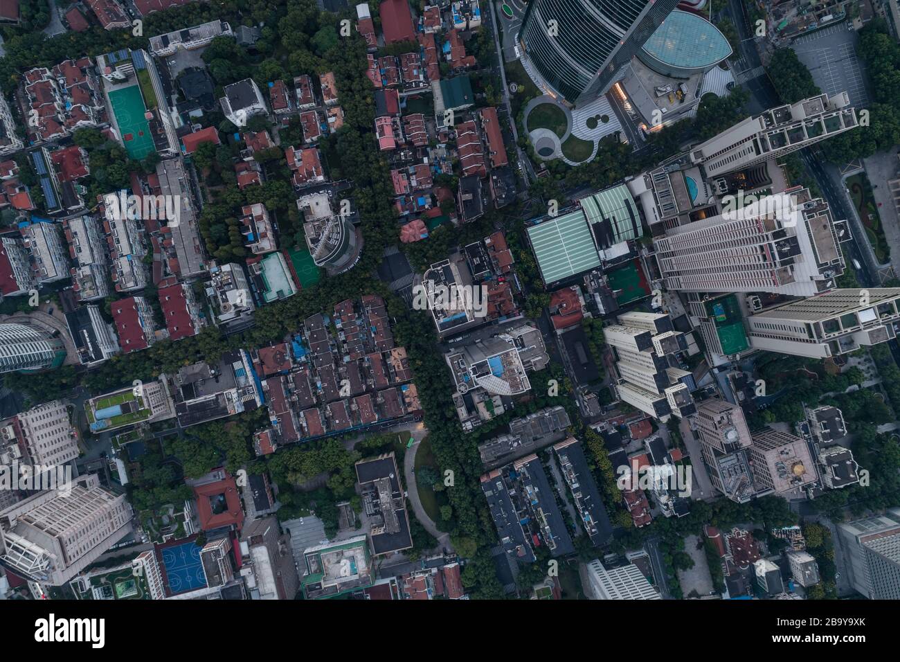 Aerial view of business area and cityscape in the dawn, West Nanjing ...