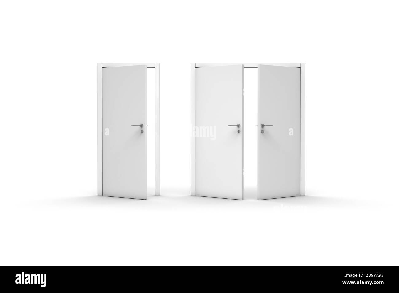 3d rendering, room concept, front perspective view of open door ...