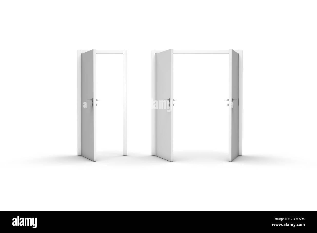 3d rendering, room concept, front perspective view of open door ...