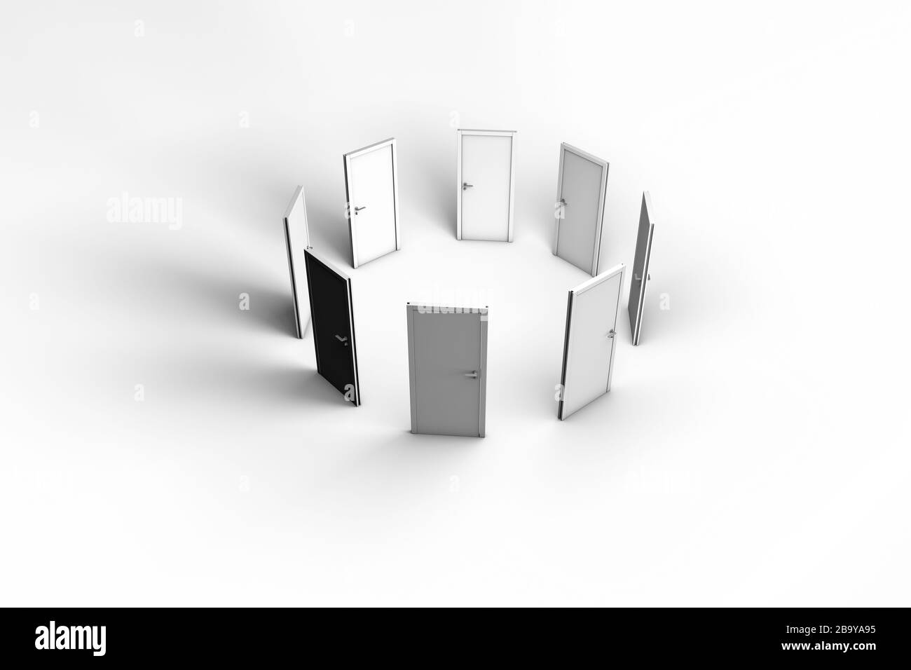 3d rendering, room concept, front perspective view of open door ...