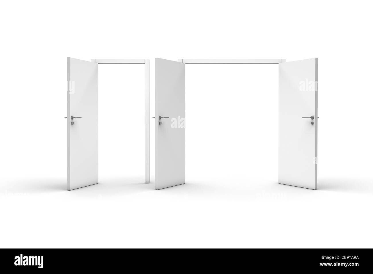 3d rendering, room concept, front perspective view of open door ...