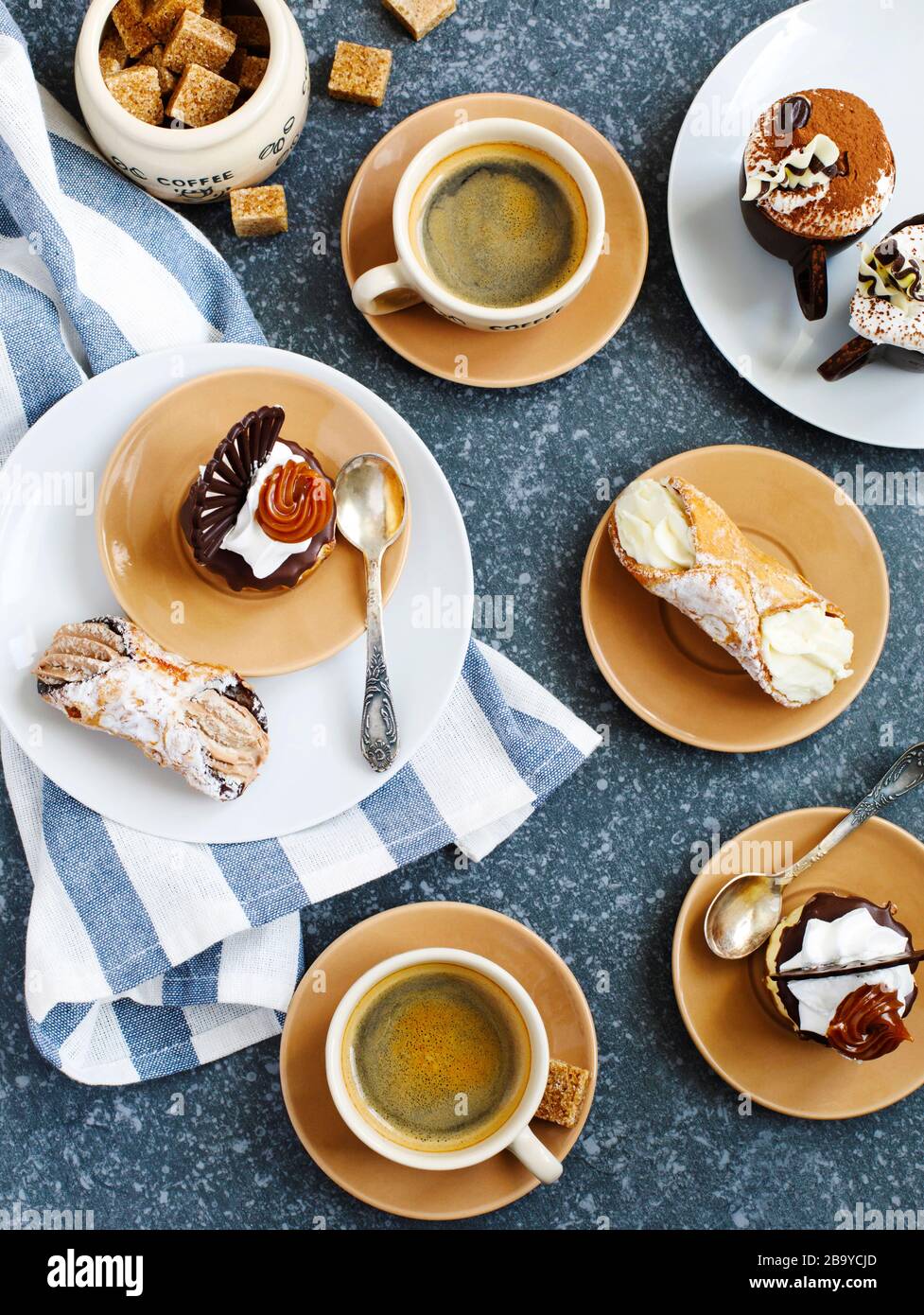 Coffee and pastries, top view Stock Photo - Alamy