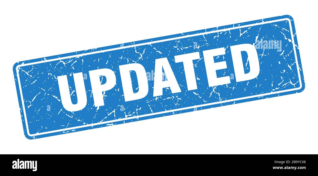 updated stamp. updated vintage blue label. Sign Stock Vector Image ...
