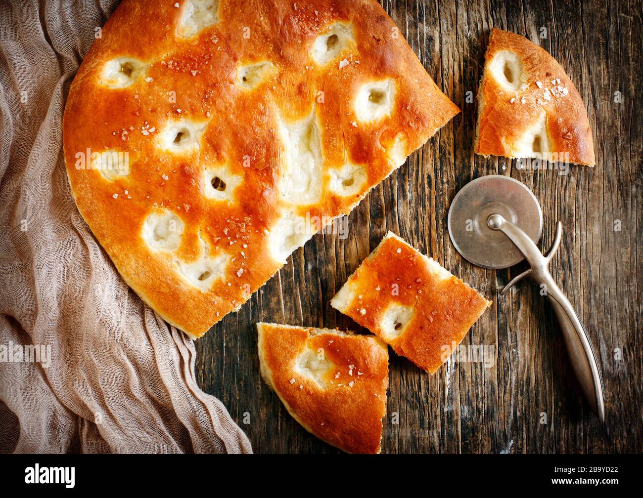 Genovese flat bread focaccia, Focaccia di Genova Stock Photo - Alamy