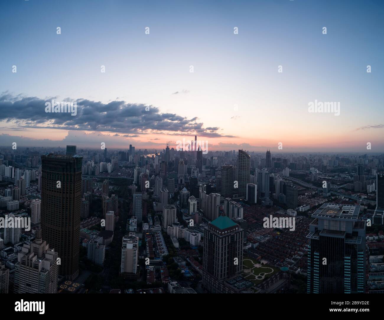 Aerial view of business area and cityscape in the dawn, West Nanjing ...