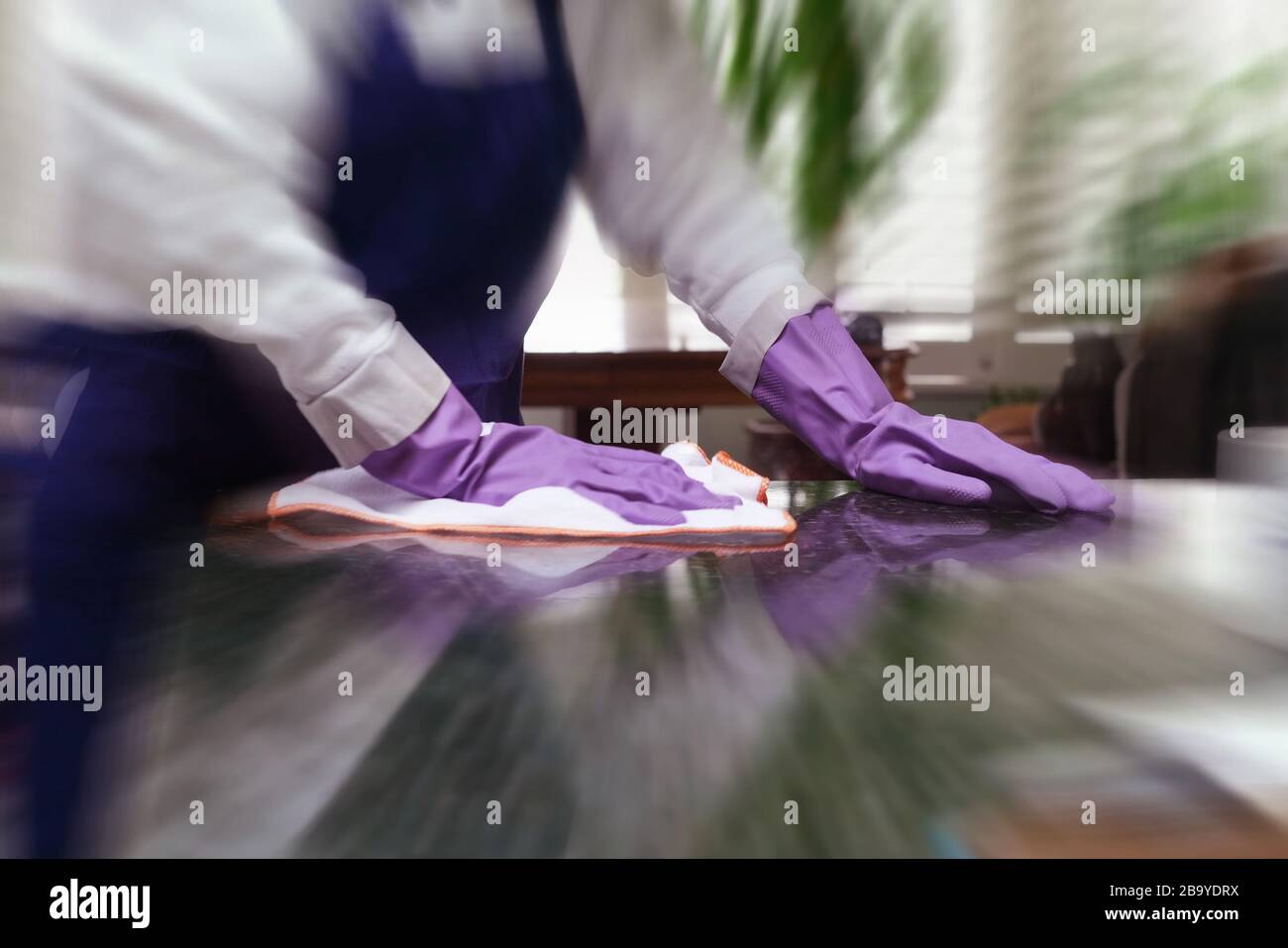 Cleaning a counter top. Photo by Dennis Brack Stock Photo - Alamy