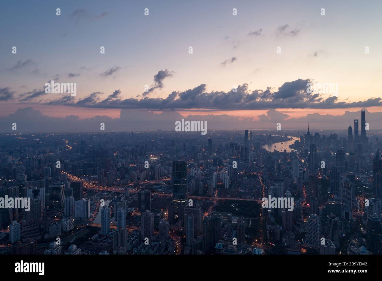 Aerial view of business area and cityscape in the dawn, West Nanjing ...