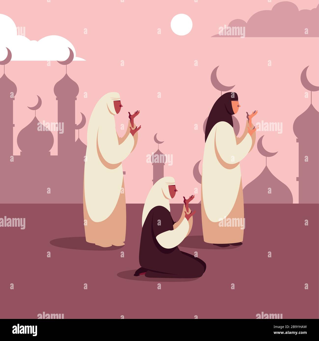muslim men praying in the mosque, ramadan kareem vector illustration ...