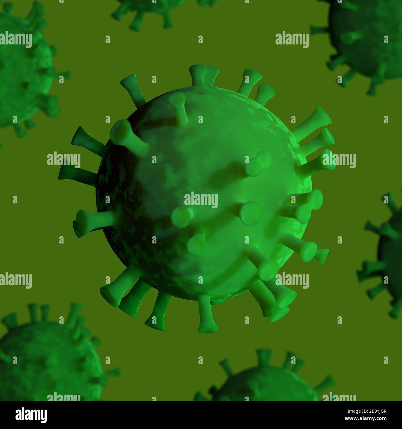 Green coronavirus on empty background, image under microscope Stock ...