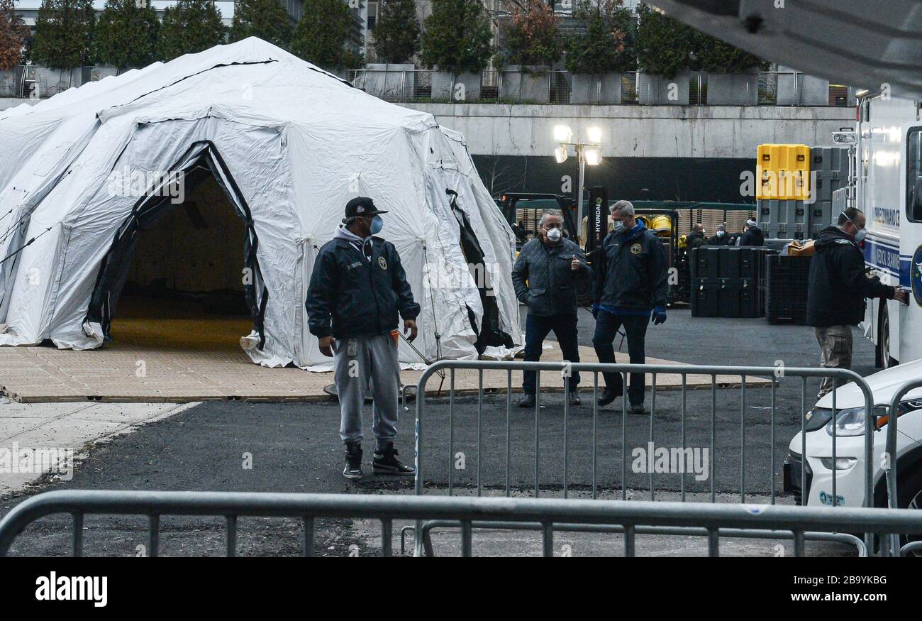 New York, USA. 25th Mar, 2020. Makeshift morgue outside Bellevue ...