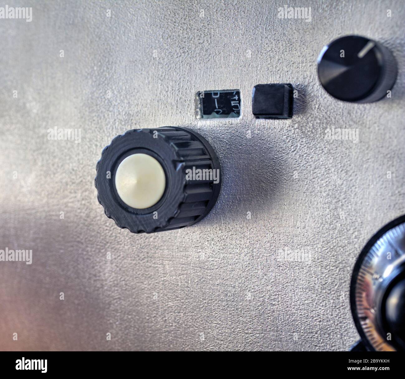 Front panel of a high frequency power amplifier with vacuum tubes close ...