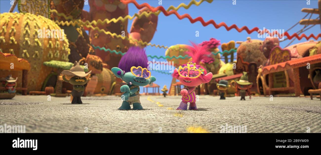 TROLLS WORLD TOUR, foreground from left: Branch (voice: Justin ...