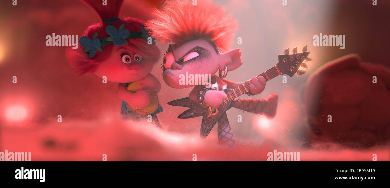 TROLLS WORLD TOUR, from left: Poppy (voice: Anna Kendrick), Queen Barb ...