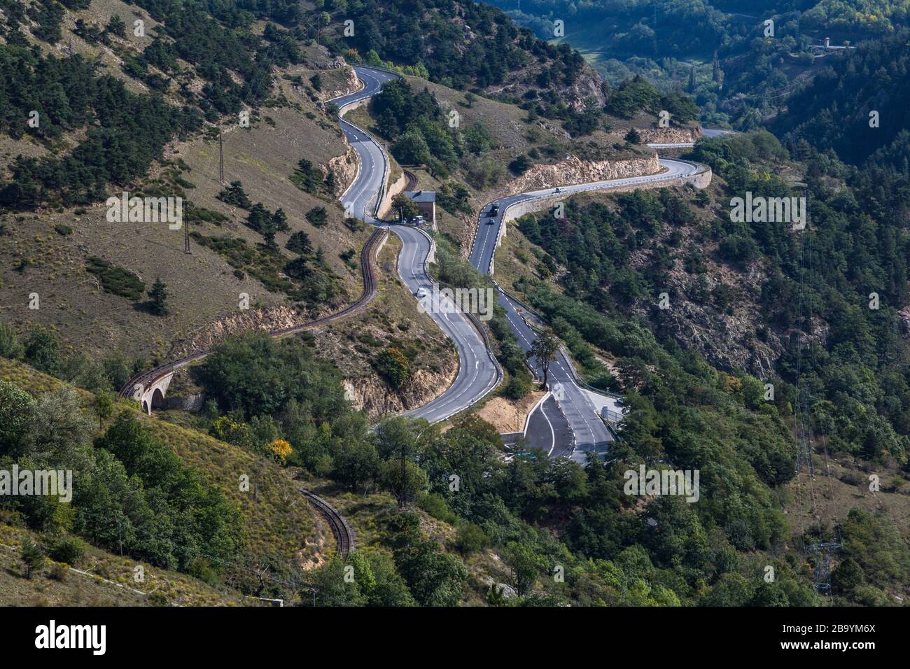 The N116 winds its way through the Pyrenees near the town of Mont Louis ...