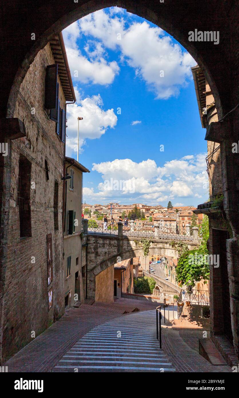 Medieval aqueduct, historical center, Perugia, Umbria, Italy, Europe ...