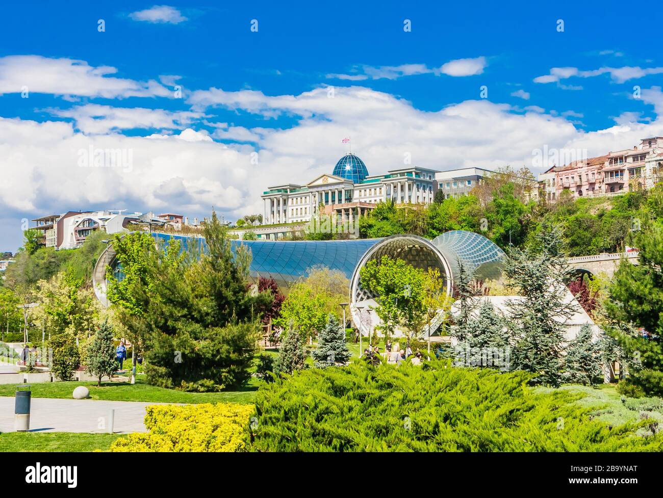 A view of the President Palace and Rike Concert hall behind the Rike ...