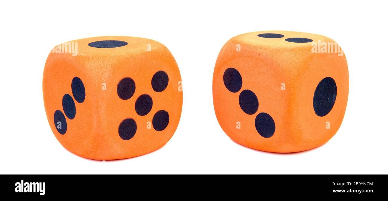Two orange dices over white background Stock Photo - Alamy