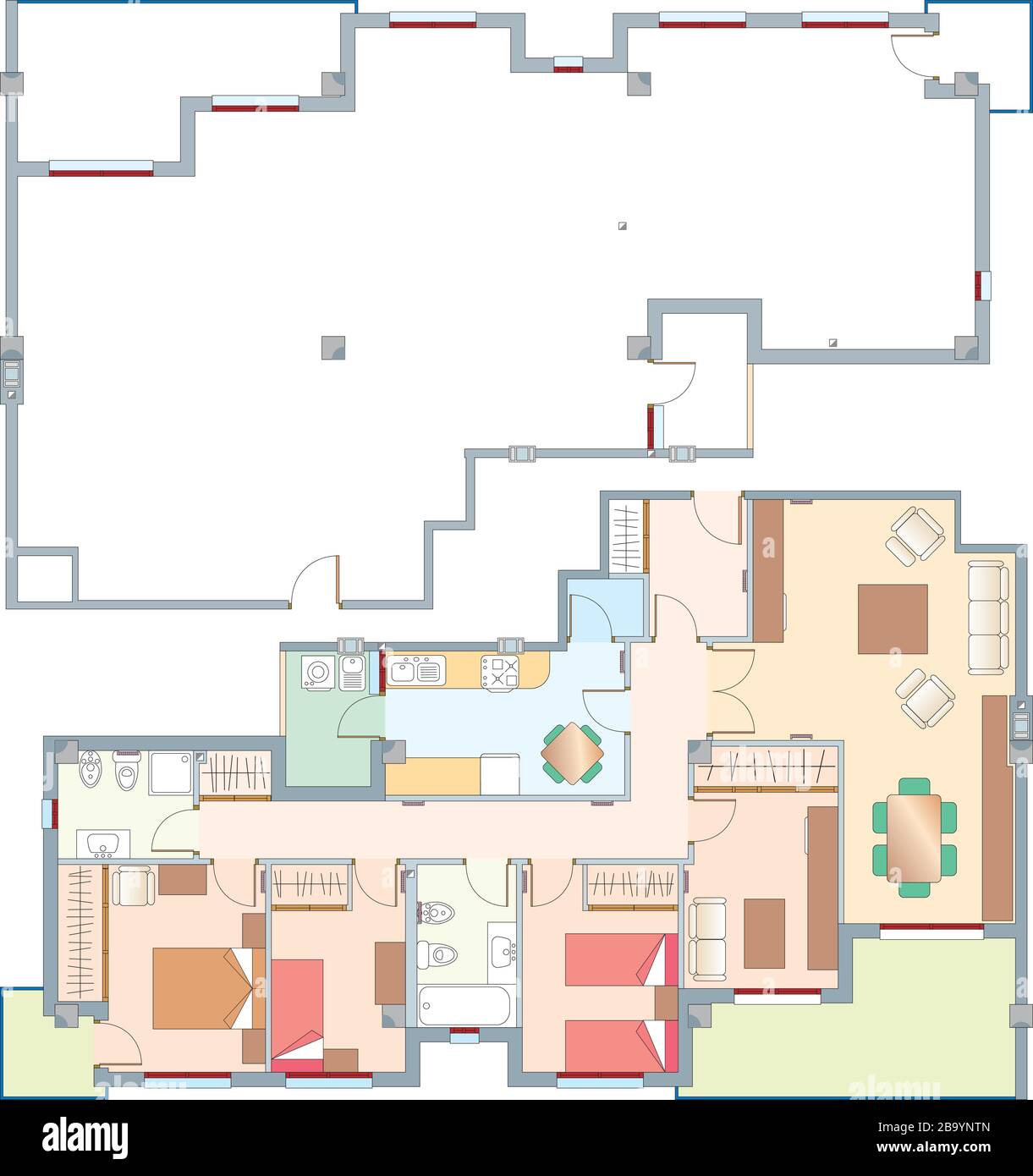 Vector illustration. House plan empty and with distribution and ...
