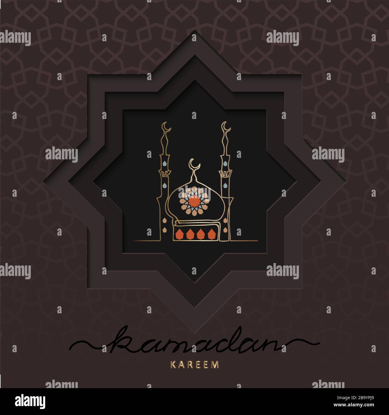 Ramadan square card with vector mosque illustration Stock Vector Image ...