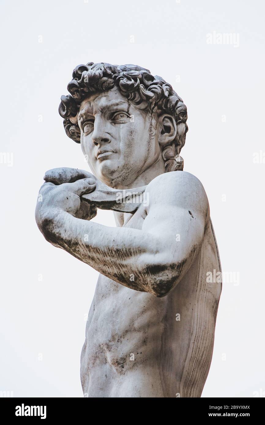 Michelangelo's David Statue In Florence, Replica, Against Empty Sky ...