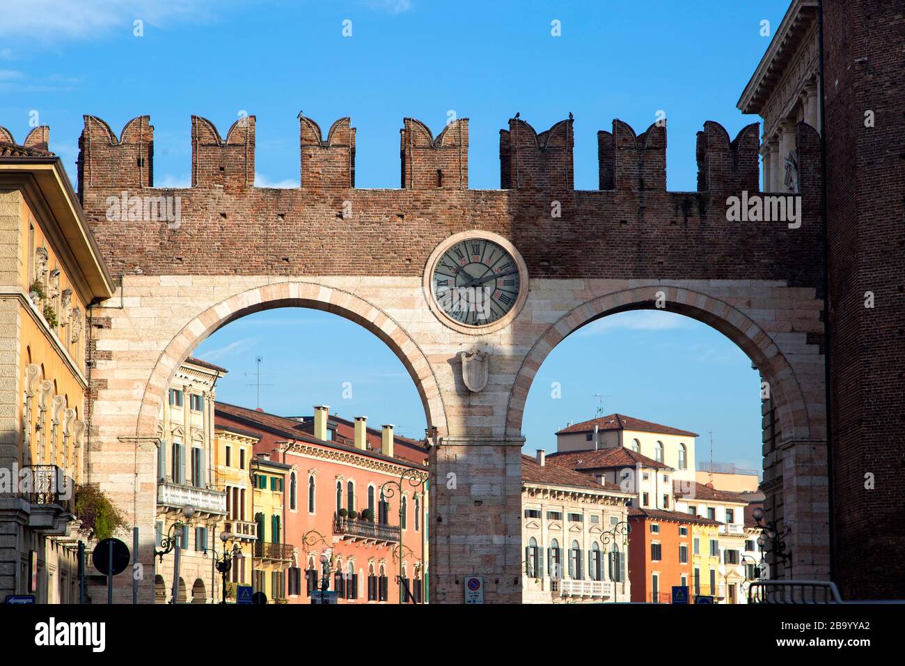 Medieval gates in the wall to Piazza Bra square,Verona, Veneto, Italy ...