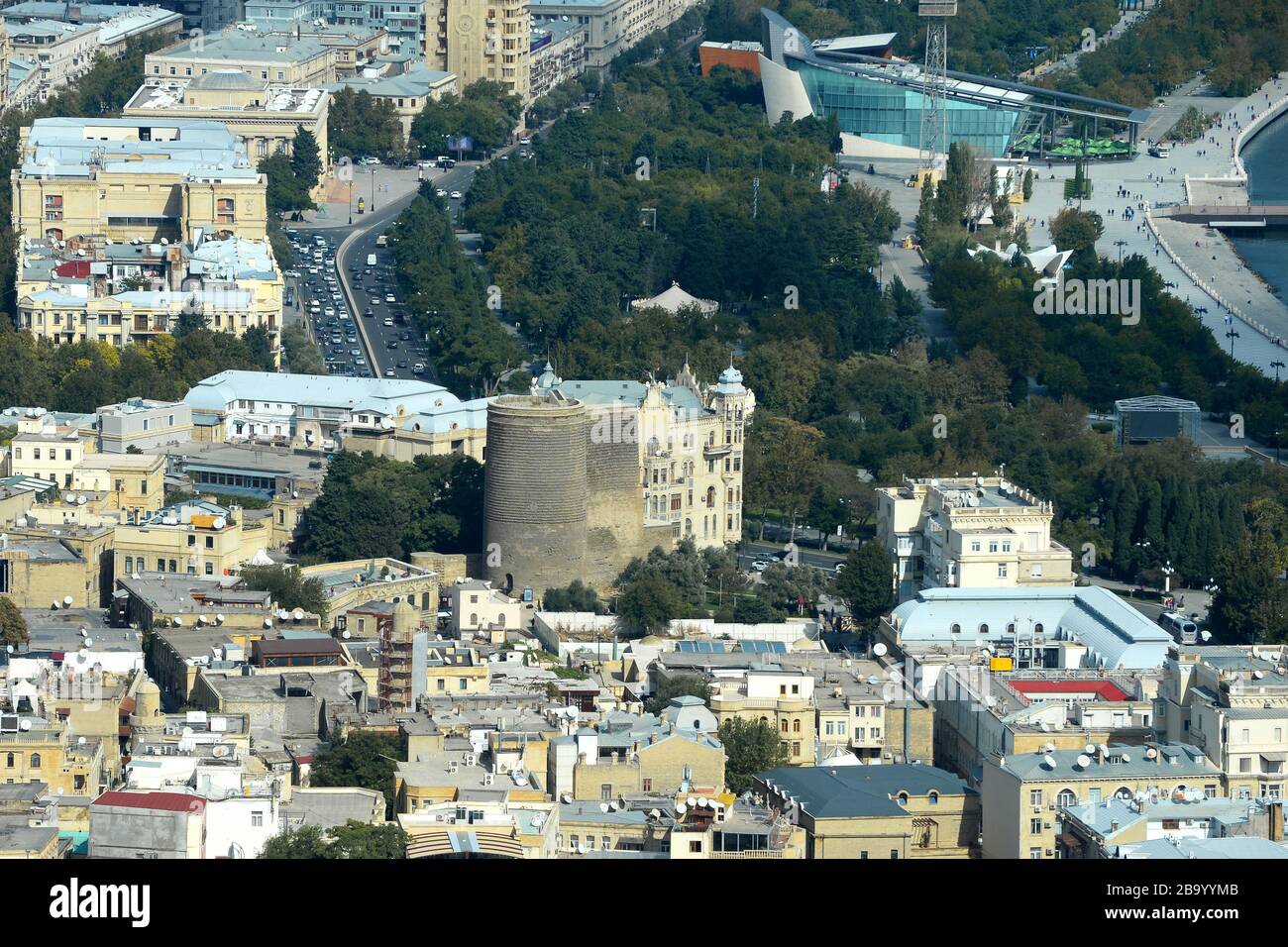 Aerial view of Baku, Azerbaijan in the Caucasus Region. Baku old ...