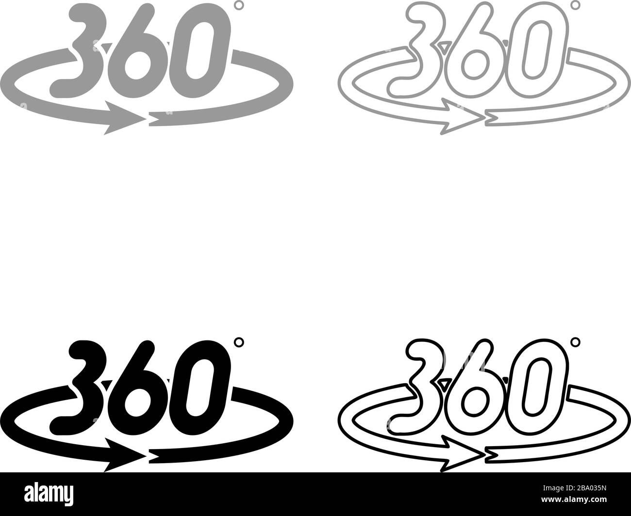 360 degree rotation arrow Concept full view icon outline set black grey ...
