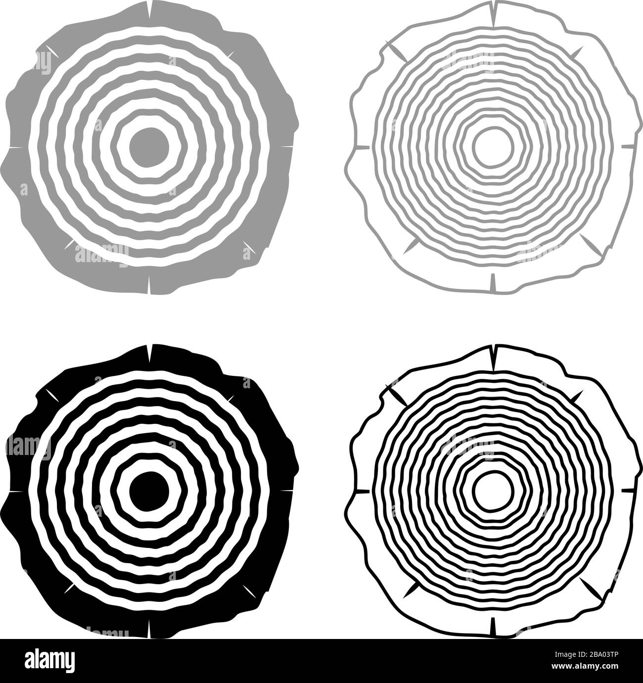 Cut tree Wood rings trunk Timber wooden texture icon outline set black ...