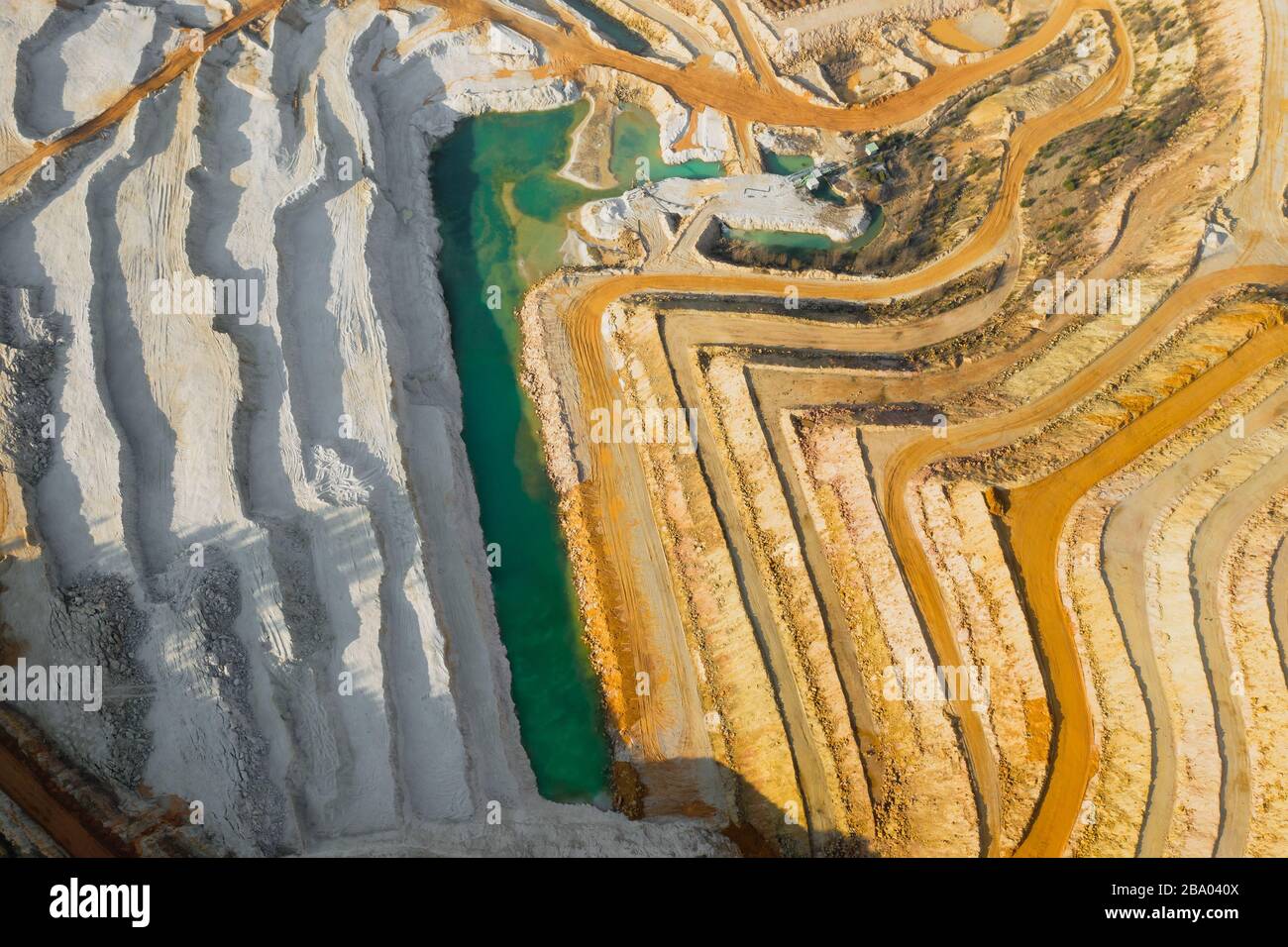 Top view on a stone quarry. Arial view on a mining of natural resources ...