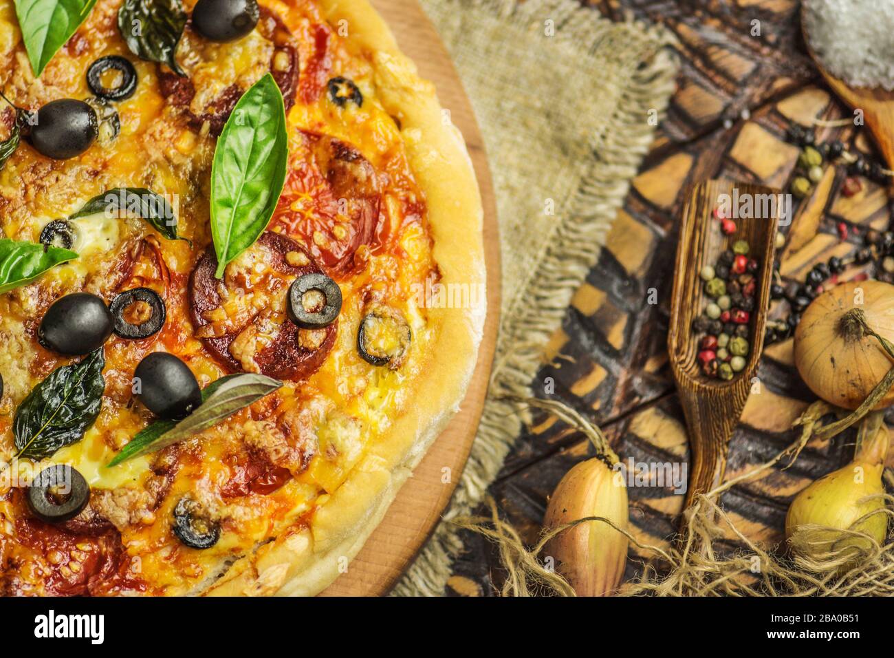 Delicious italian pizza. Tasty fresh italian pizza. Delicious taste ...