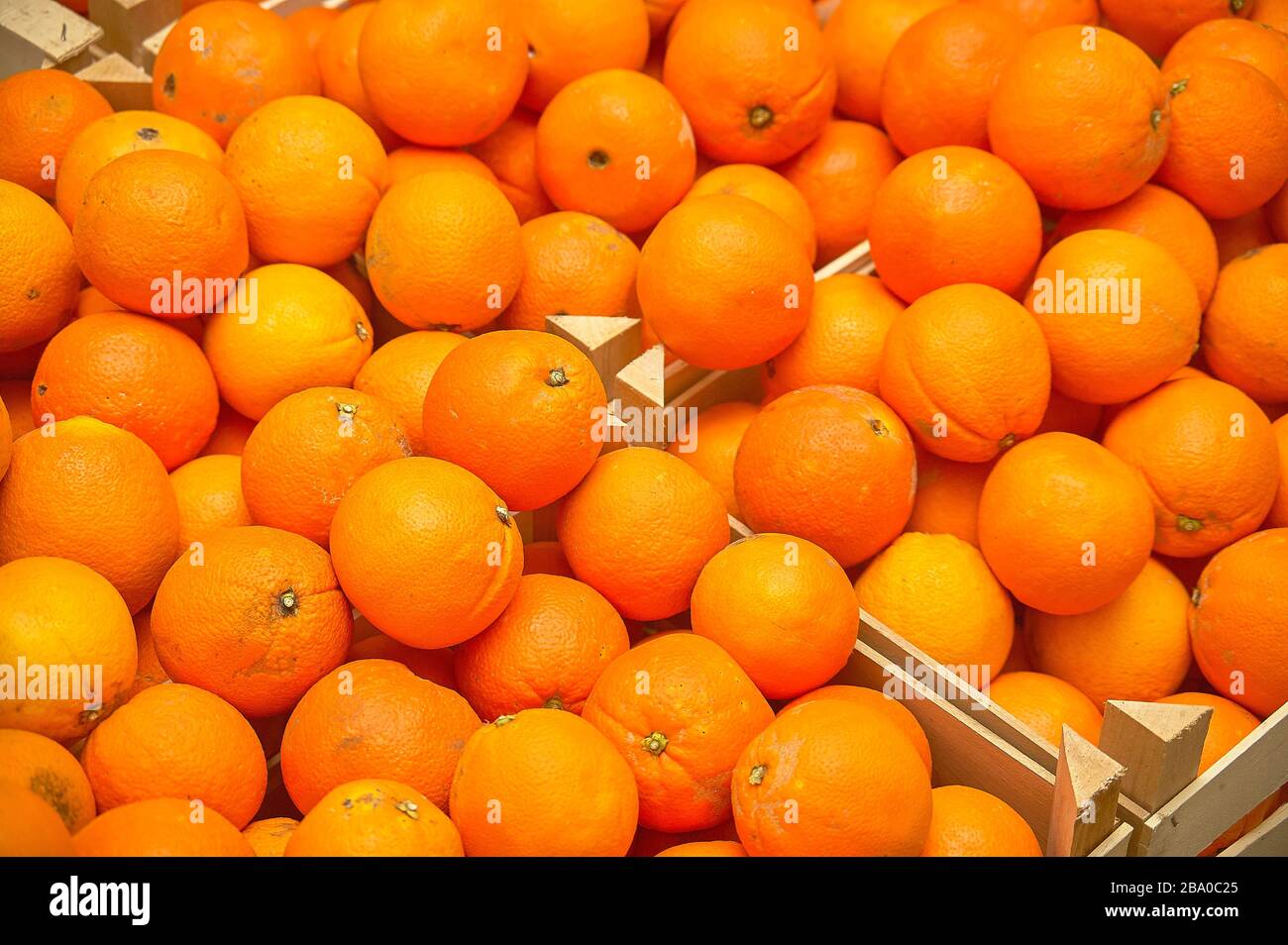 Orange crates on sale in the grocery store Stock Photo - Alamy