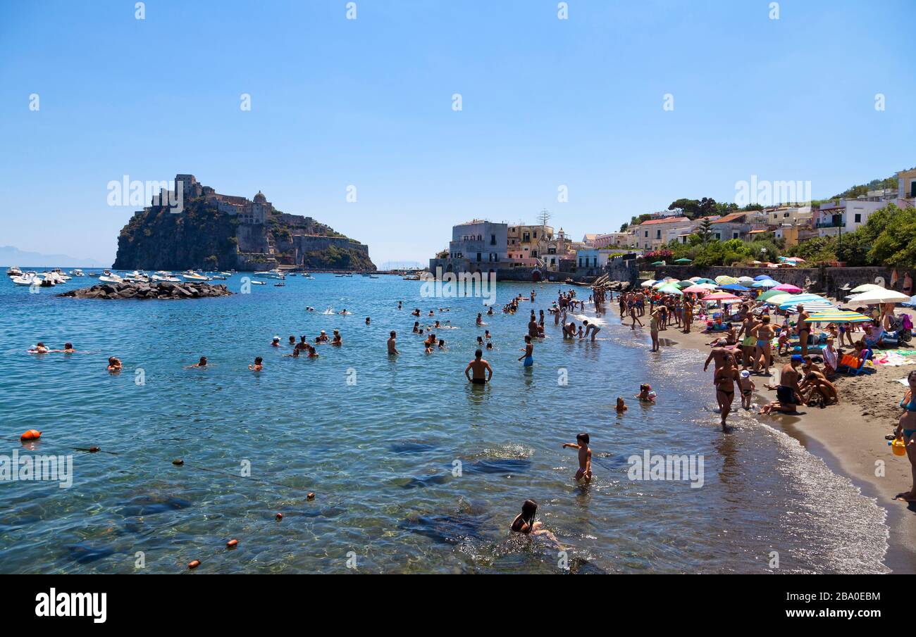 Ischia castle people beach hi-res stock photography and images - Alamy