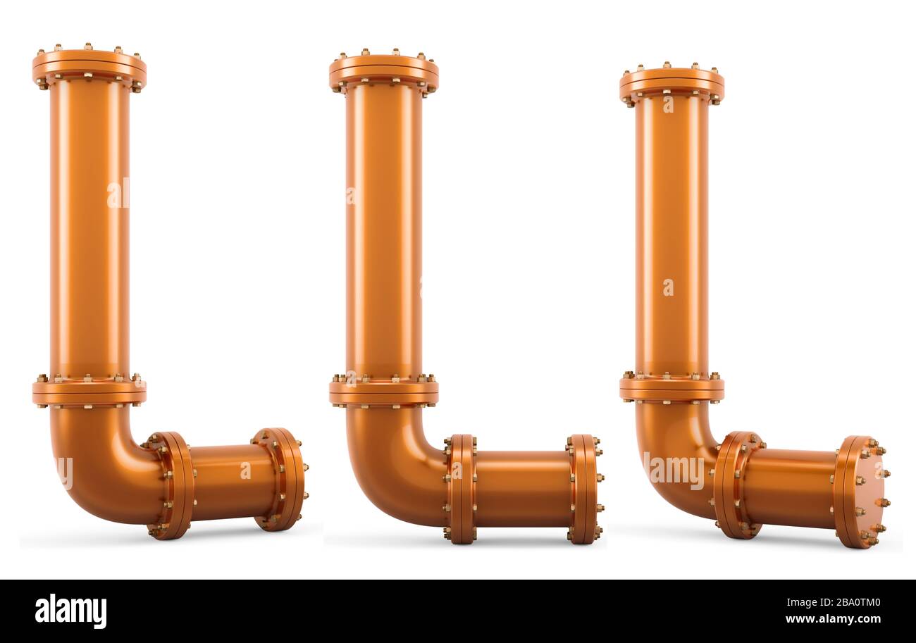 Letter L from copper pipes, 3D rendering isolated on white background ...
