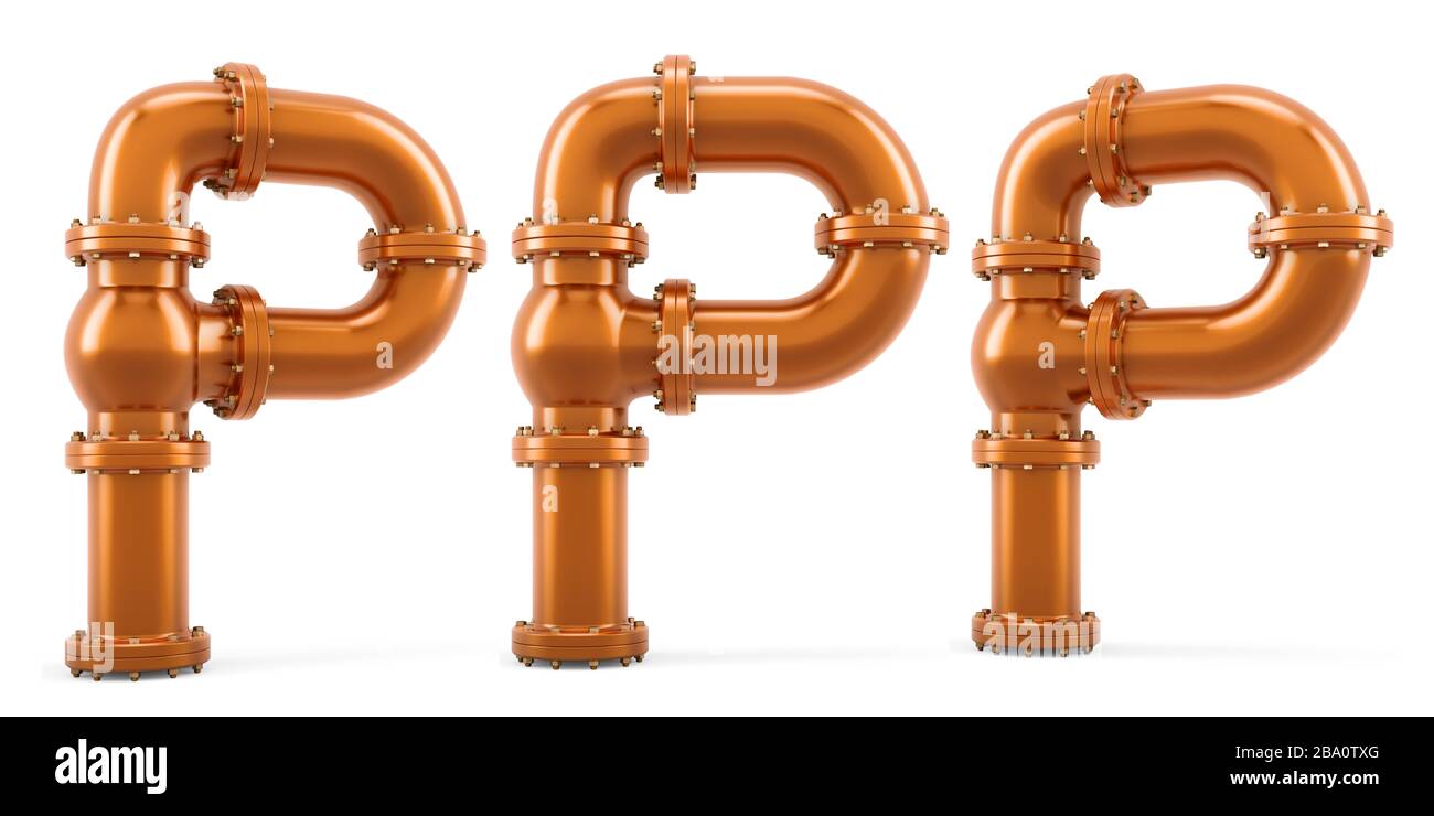 Letter P from copper pipes, 3D rendering isolated on white background ...