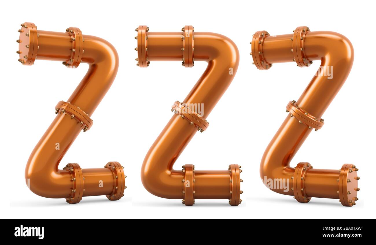 Letter Z from copper pipes, 3D rendering isolated on white background ...