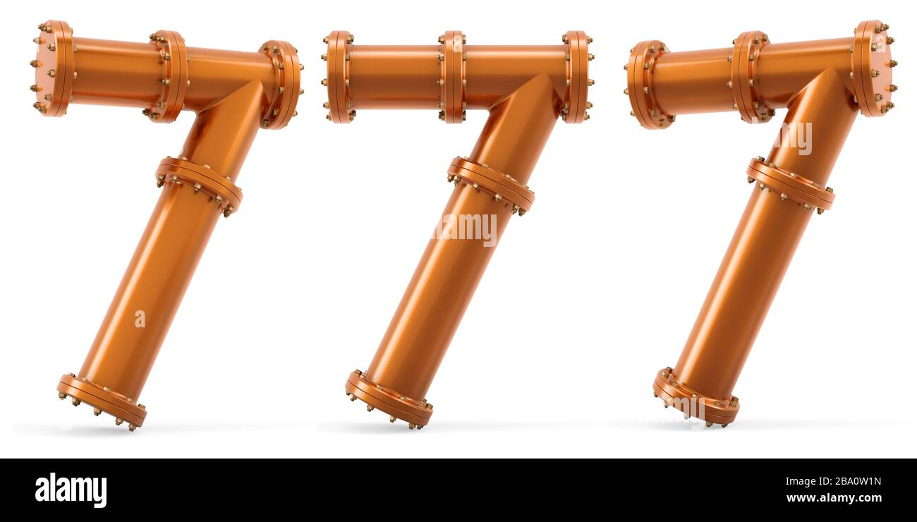 Number 7 from copper pipes, 3D rendering isolated on white background ...