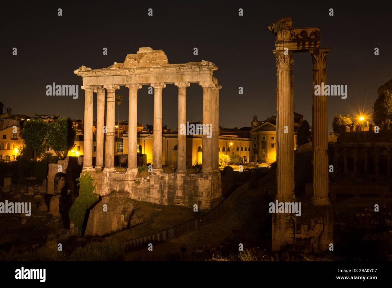 The Roman Forum in Rome at night Stock Photo - Alamy