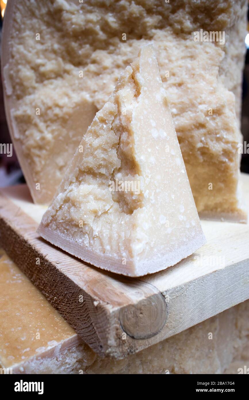 The rediscovery of Red Cow Parmigiano Reggiano. Pieces of chopped ...